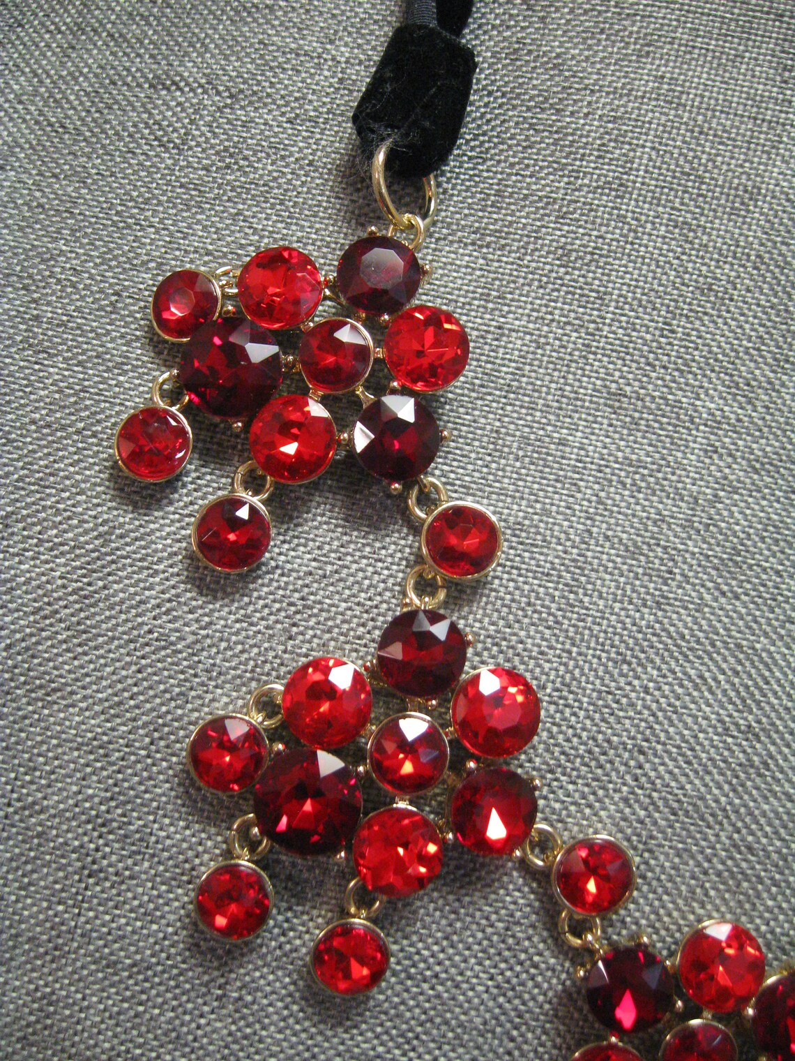 Necklace Red and Ruby Red Clusters Crystal Gem Rhinestone Gold - Etsy