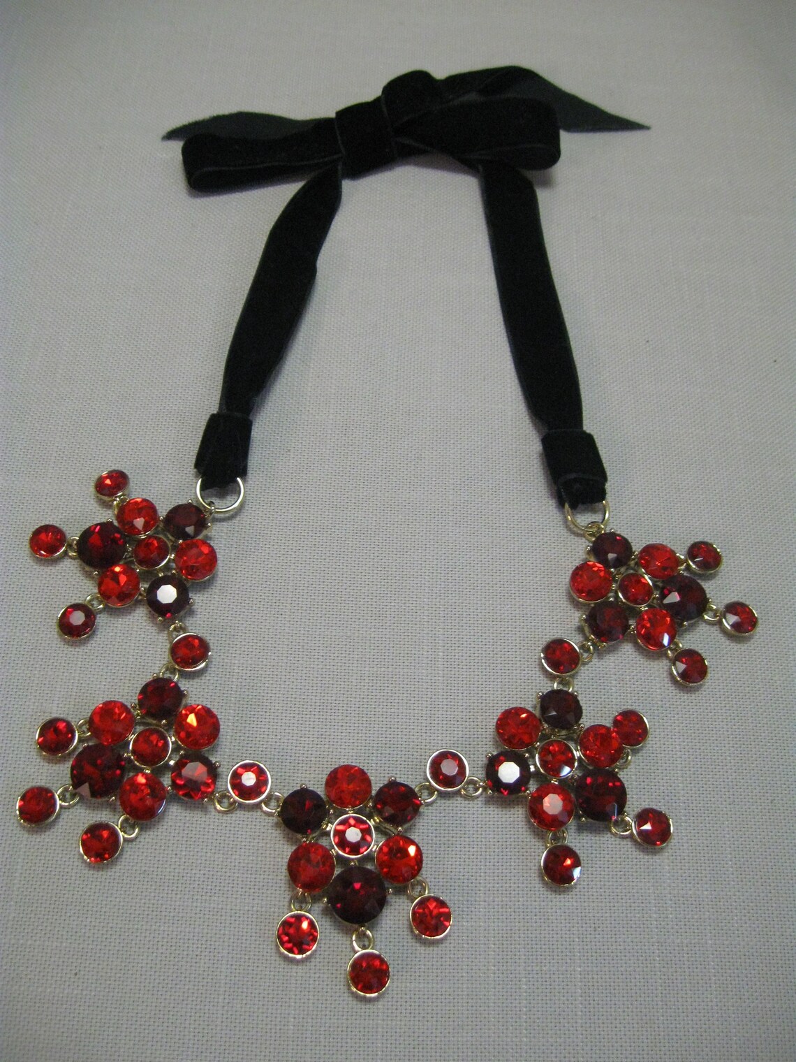 Necklace Red And Ruby Red Clusters Crystal Gem Rhinestone Gold | Etsy