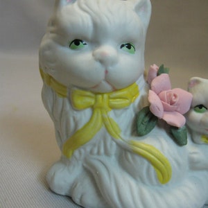 Figurine Bisque Porcelain White Persian Cat & Kitten Upraise Pink ...