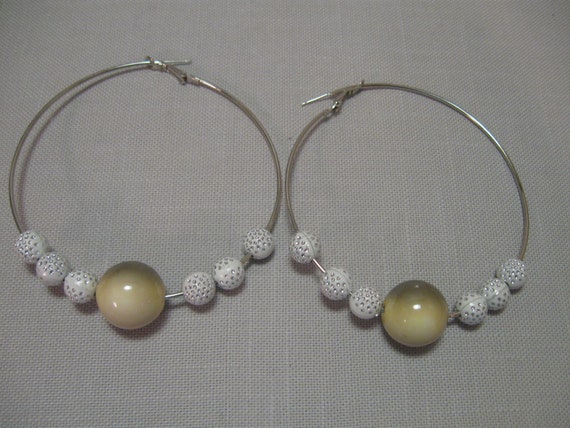 Earrings Pierce Extra Large Hoop Silver Tone Dangle R… - Gem