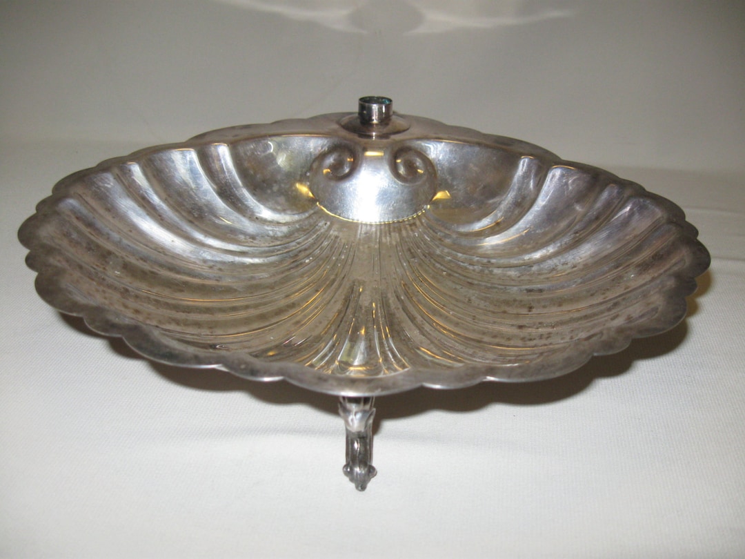 Silver Plate Pilgrim 3 Footed Shell Candle Stick Serving Dish Bowl ...