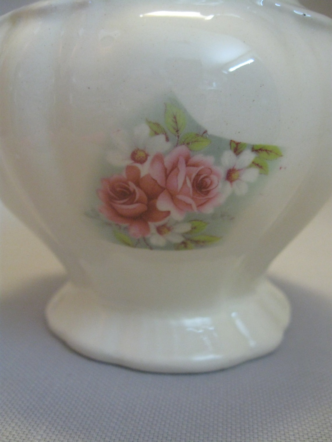 White Pitcher Jug White and Pink Flowers Green Leaf Detail - Etsy