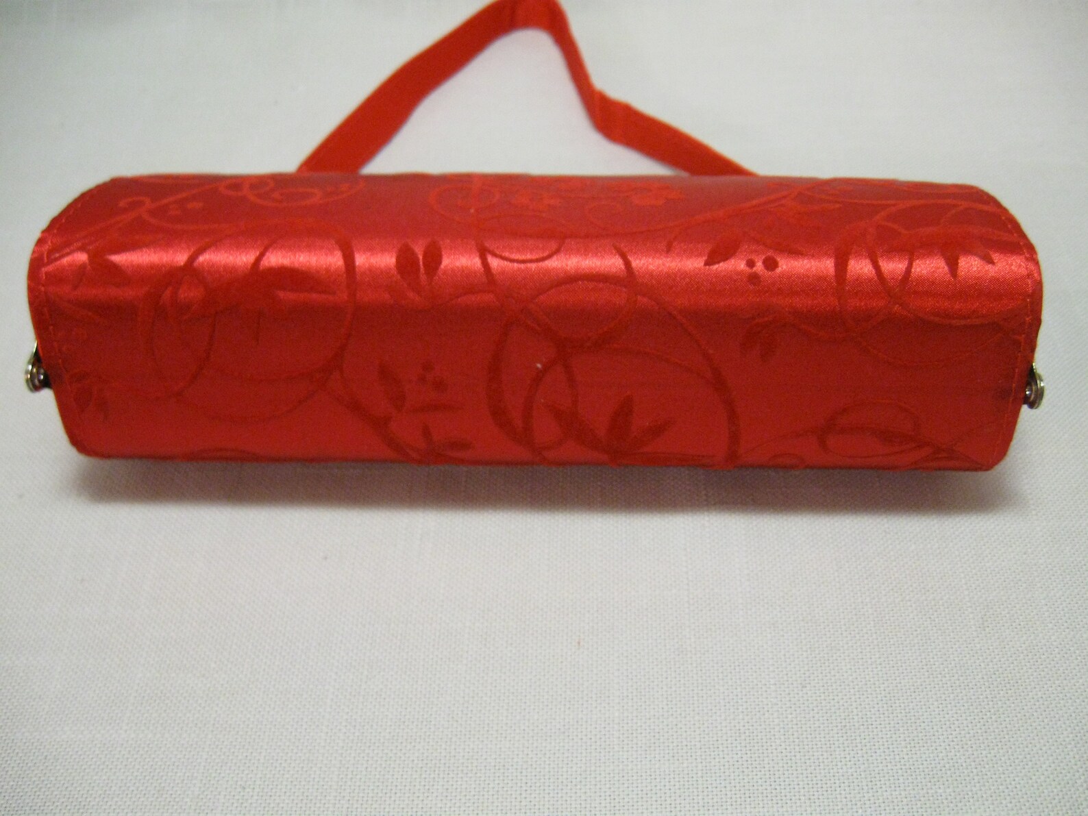 Red Satin Clutch Purse Evening Hand Bag Hand Strap Flowers Branches and ...