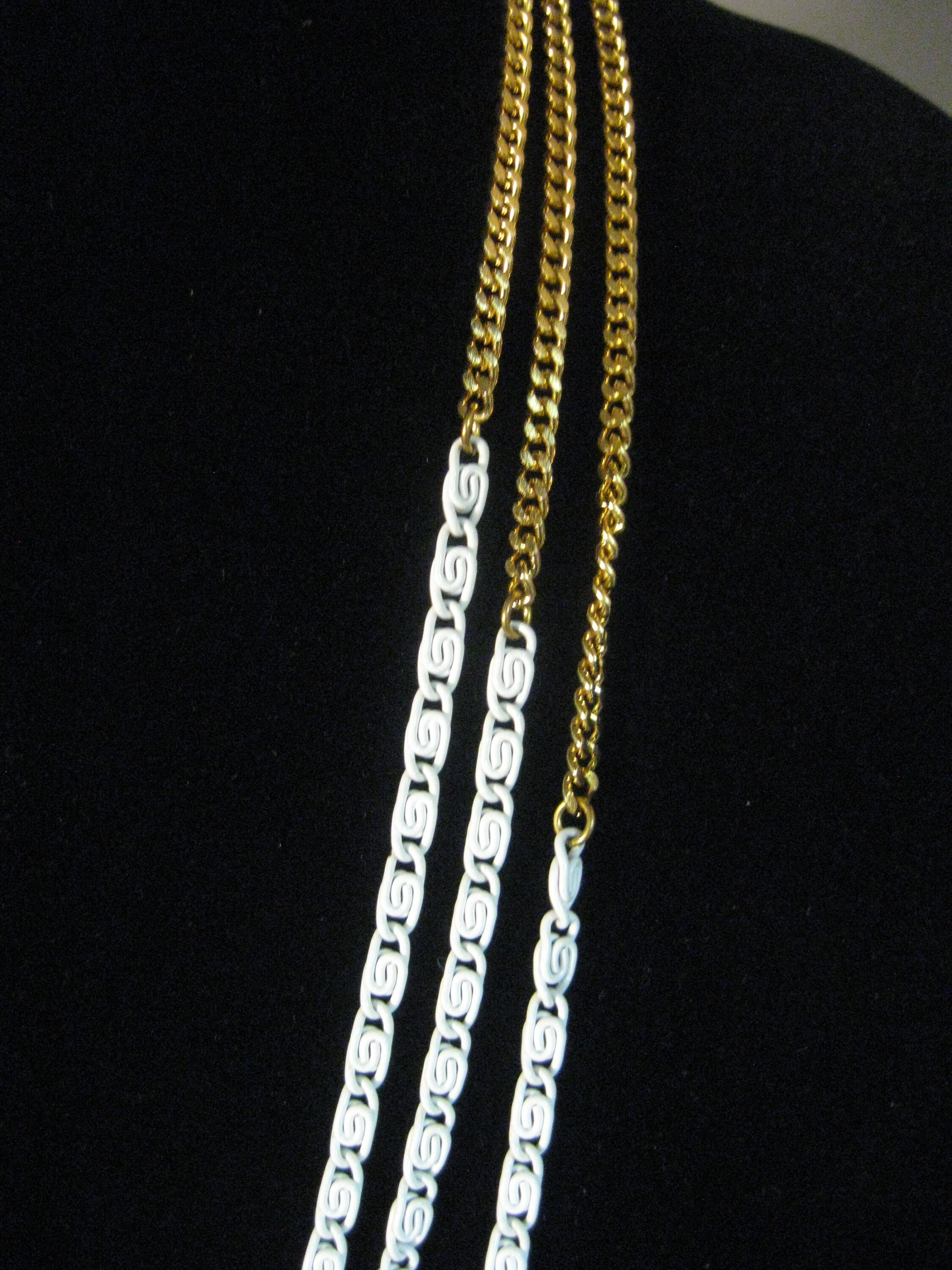 Necklace 3 Strands Gold Tone Flat Chain with White Greek Key | Etsy