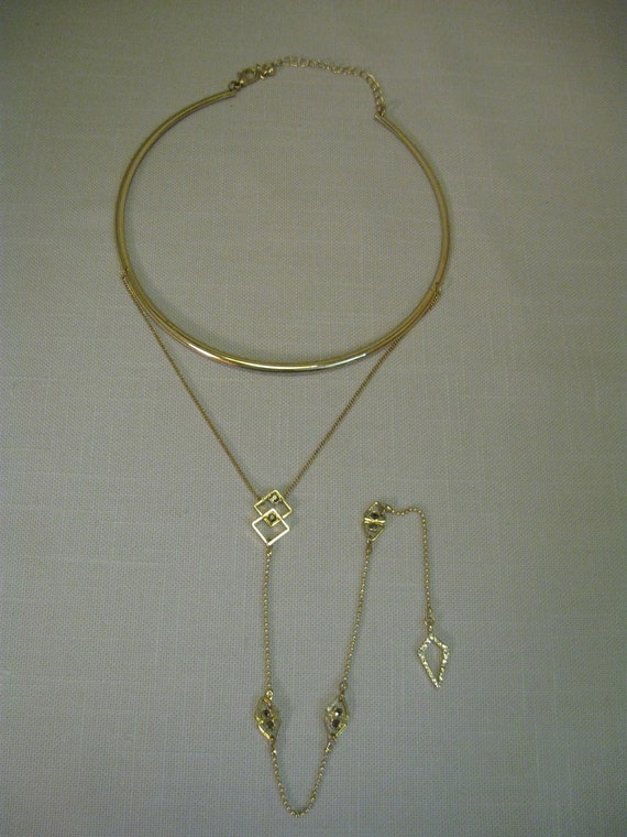 Necklace Choker Cuff Gold Tone Hoop Wire Small Chain Triangle | Etsy