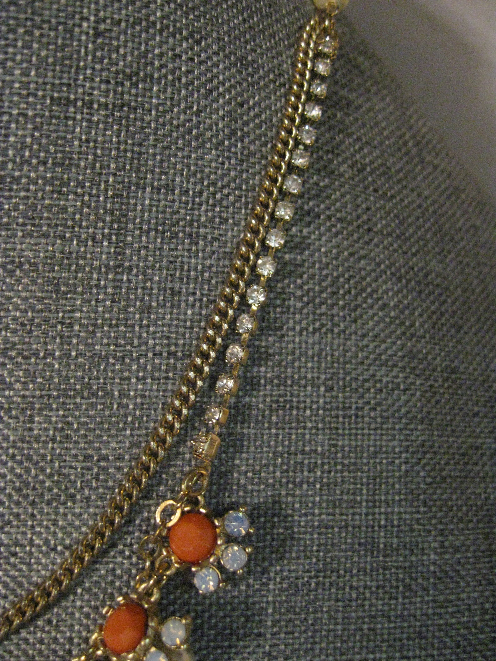 Necklace 3 Strands Gold Tone Chain Clear Rhinestones Faux - Etsy