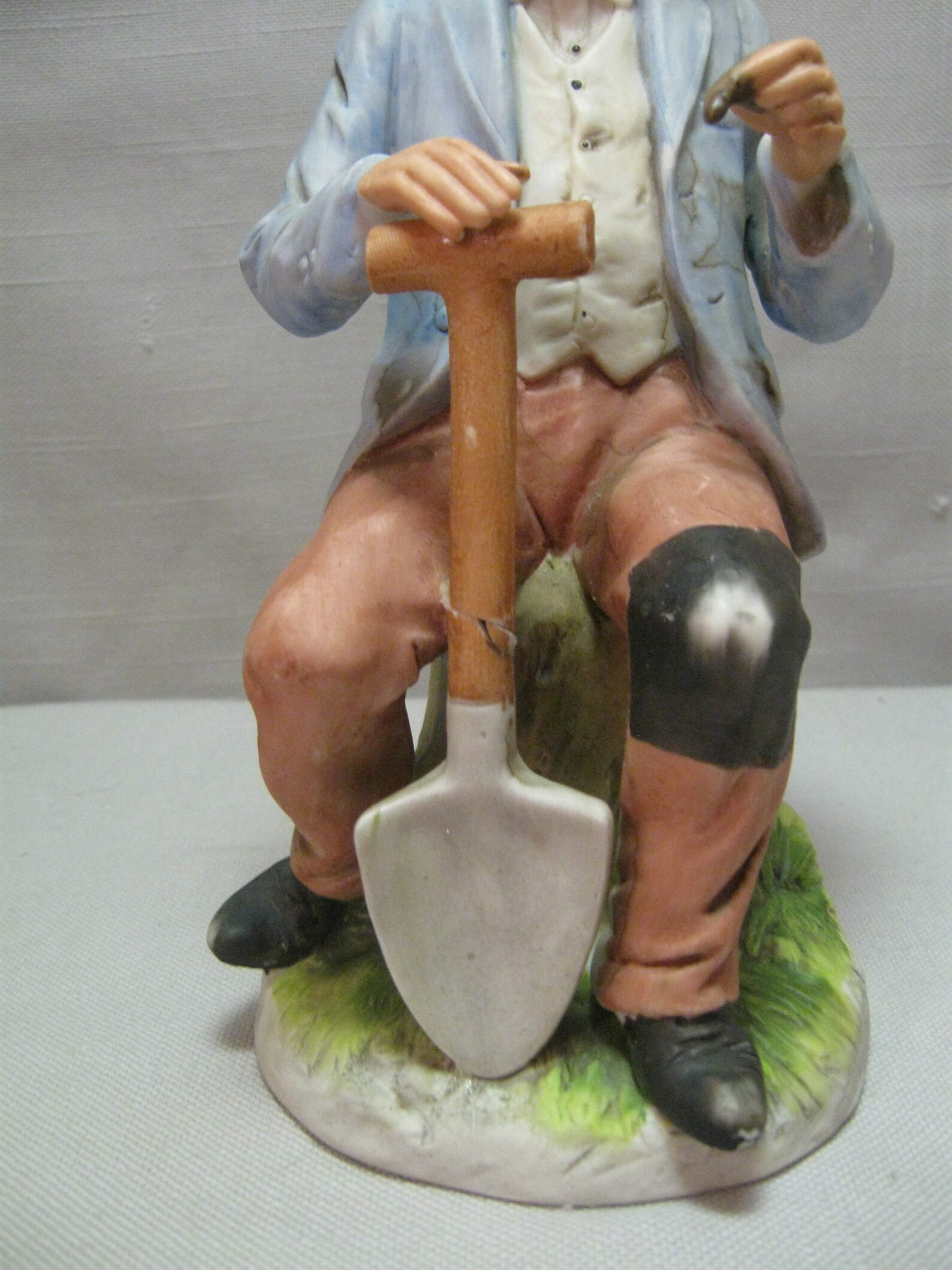Figurine Bisque Porcelain Farm Man Pipe in One Hand Shovel in - Etsy