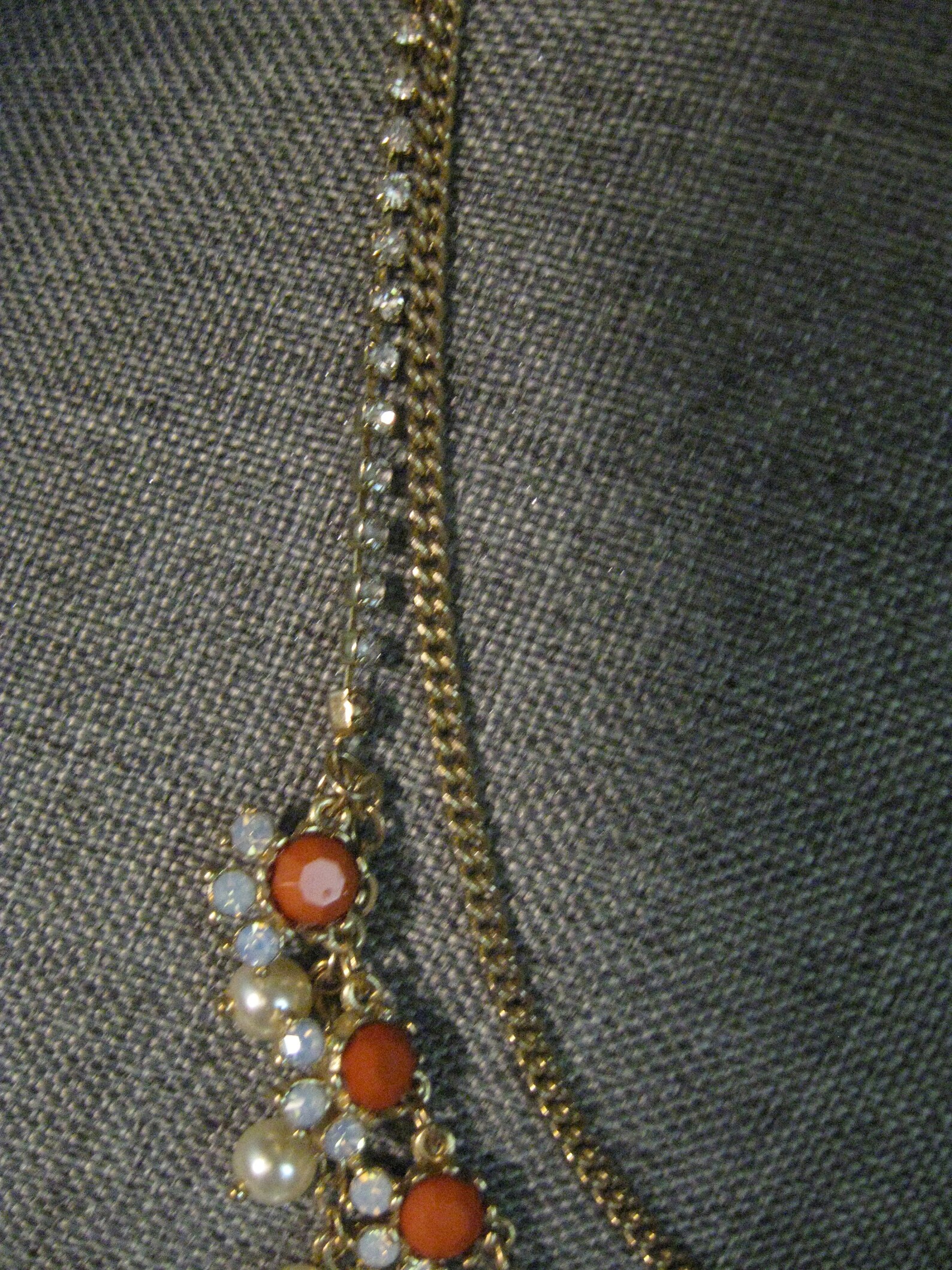 Necklace 3 Strands Gold Tone Chain Clear Rhinestones Faux - Etsy