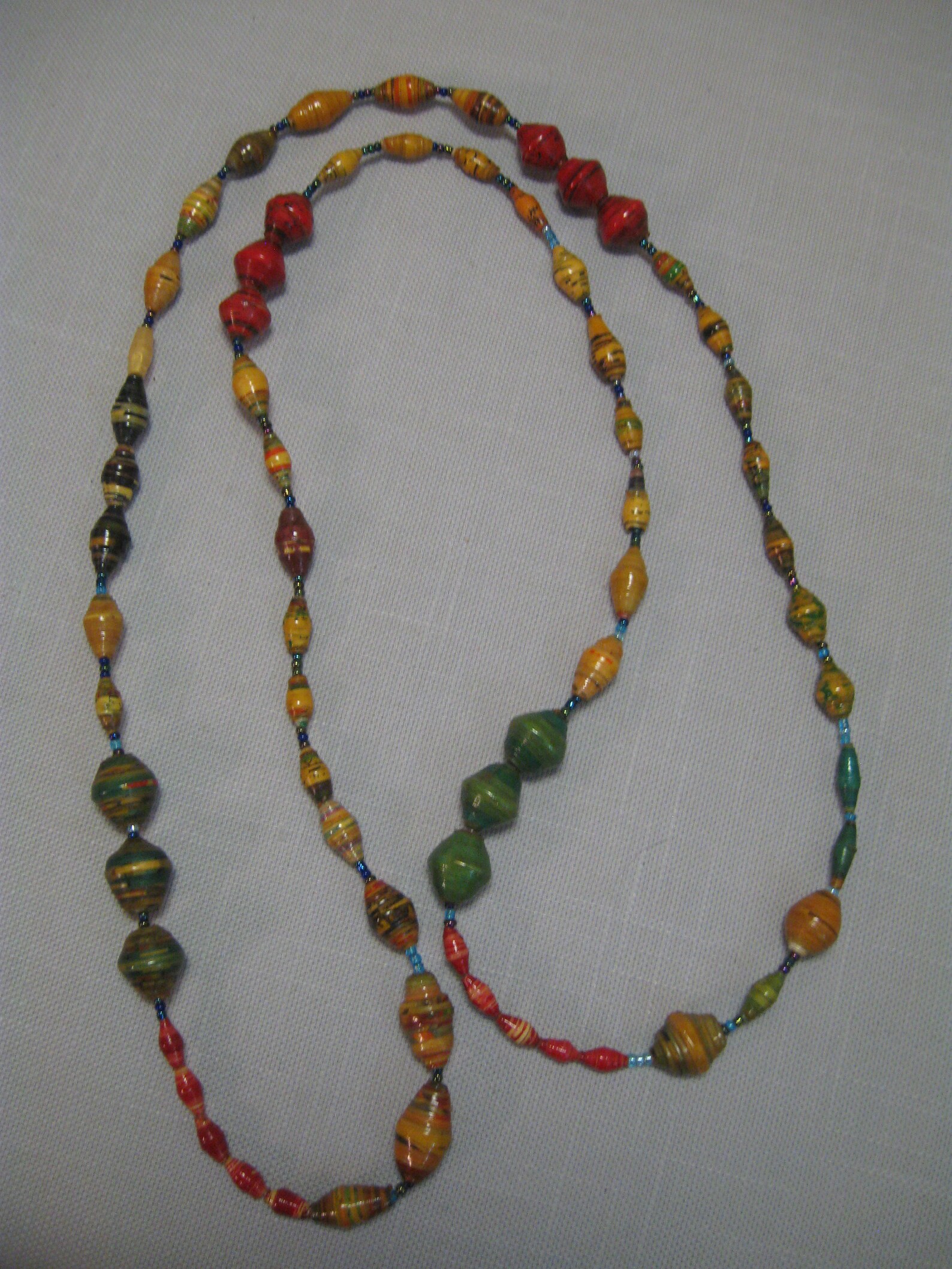 Necklace Paper Beads From Uganda Over Head Red Green Brown Beige Seed ...