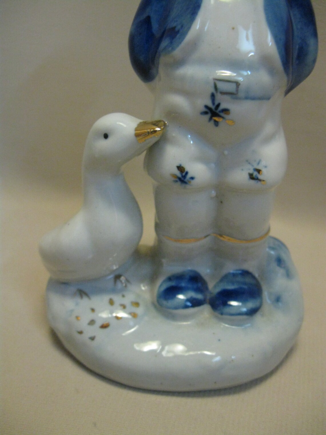 Blue Deft Style Boy With Duck Blue White Gold Details Figurine | Etsy