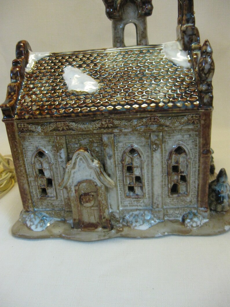 Christmas Holiday Illuminated Ceramic Church White Beige - Etsy