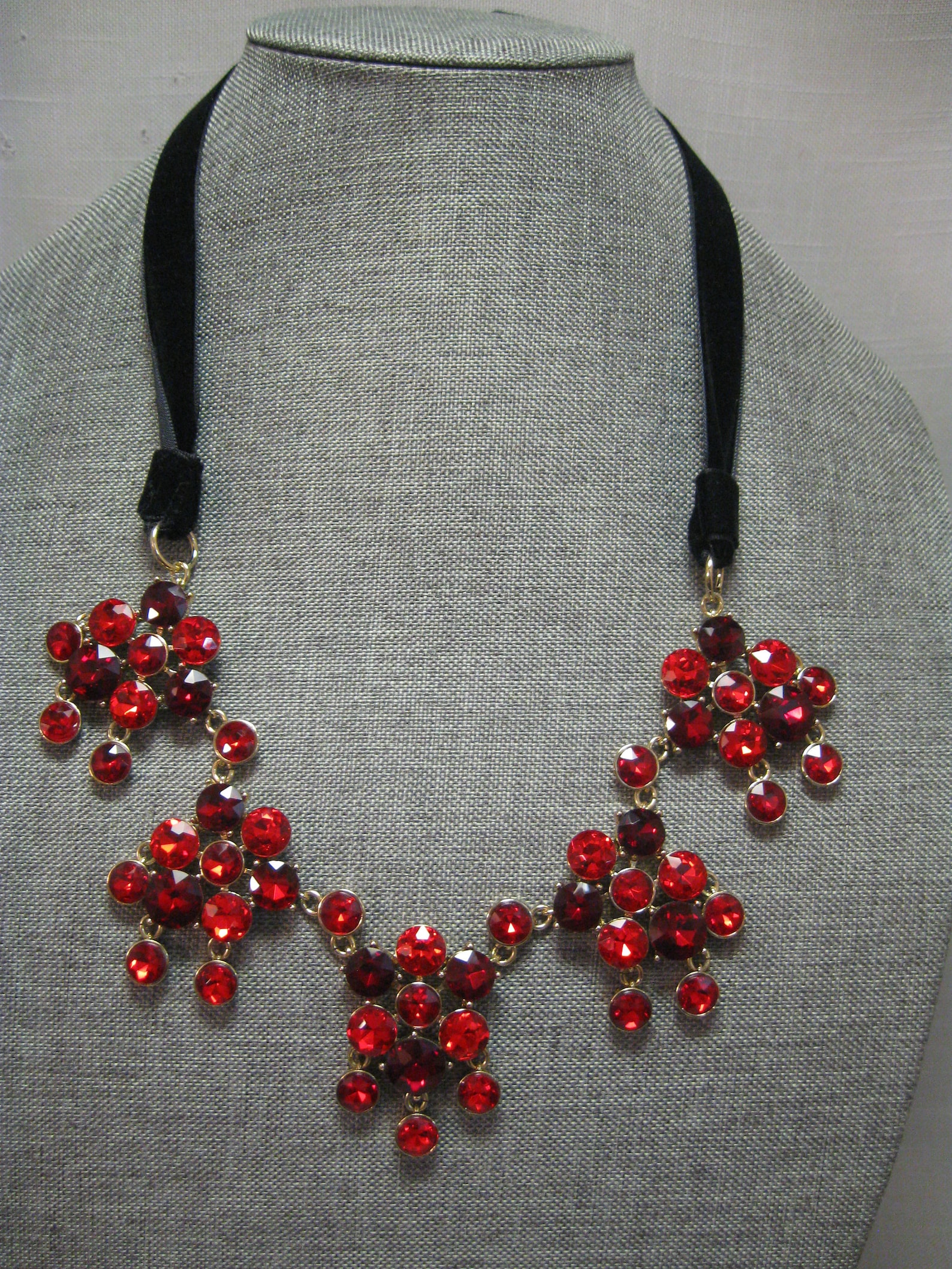 Necklace Red and Ruby Red Clusters Crystal Gem Rhinestone Gold - Etsy
