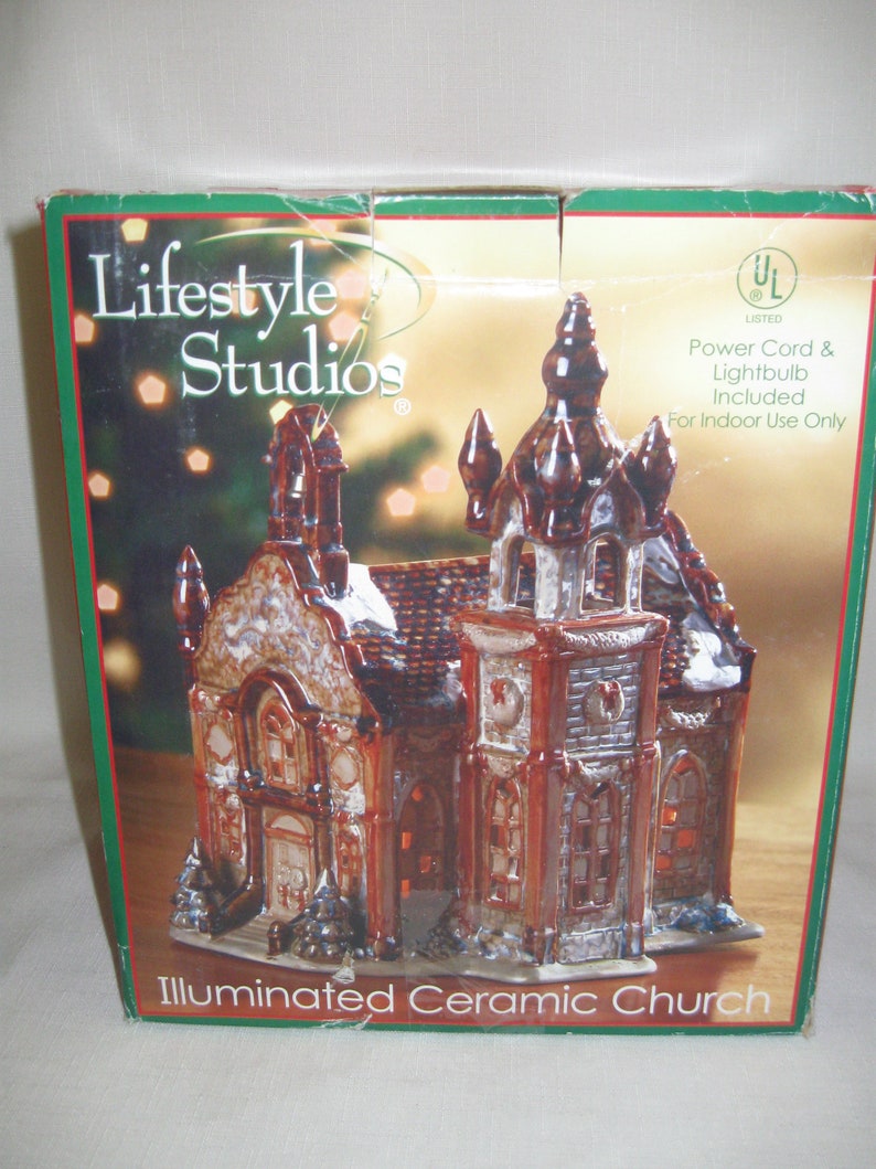 Christmas Holiday Illuminated Ceramic Church White Beige - Etsy