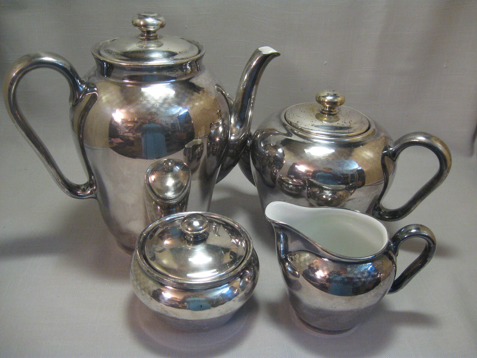 Tea Pot Set Silver Plate Over White Porcelain 2 Tea Pots | Etsy