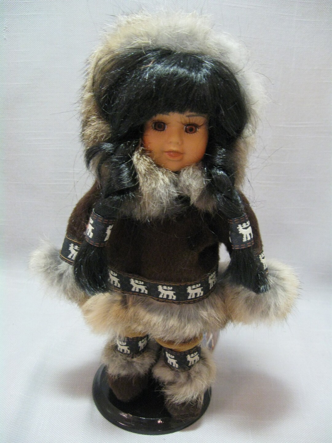 Doll Porcelain Alaskan Native Doll Dress in Traditional Style Dark ...