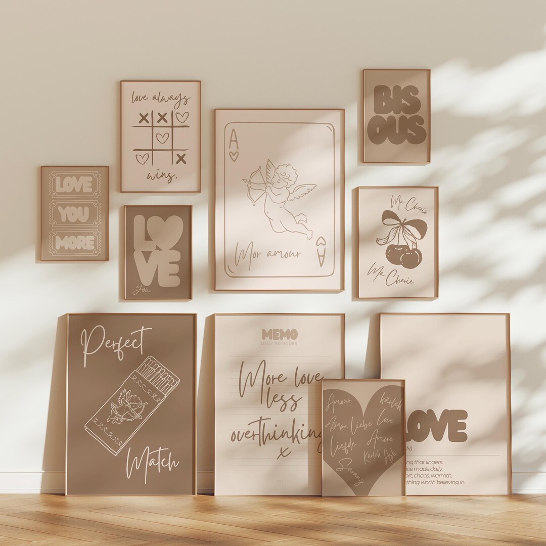 Neutral Love Wall Art Set of 10 | Beige Brown Valentine Prints ...