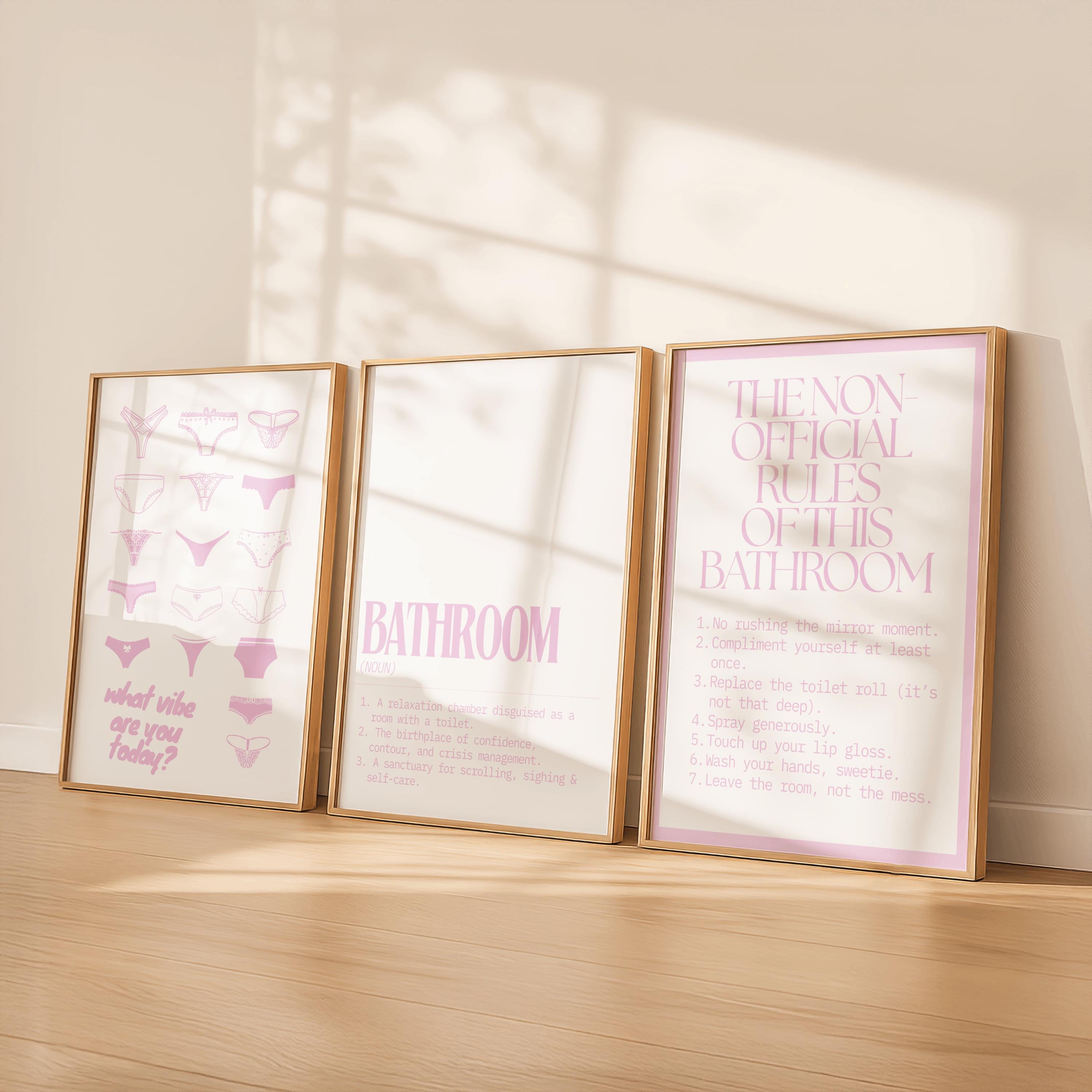 Pink Bathroom Wall Art Set of 3 | Funny Bathroom Prints | Girls ...