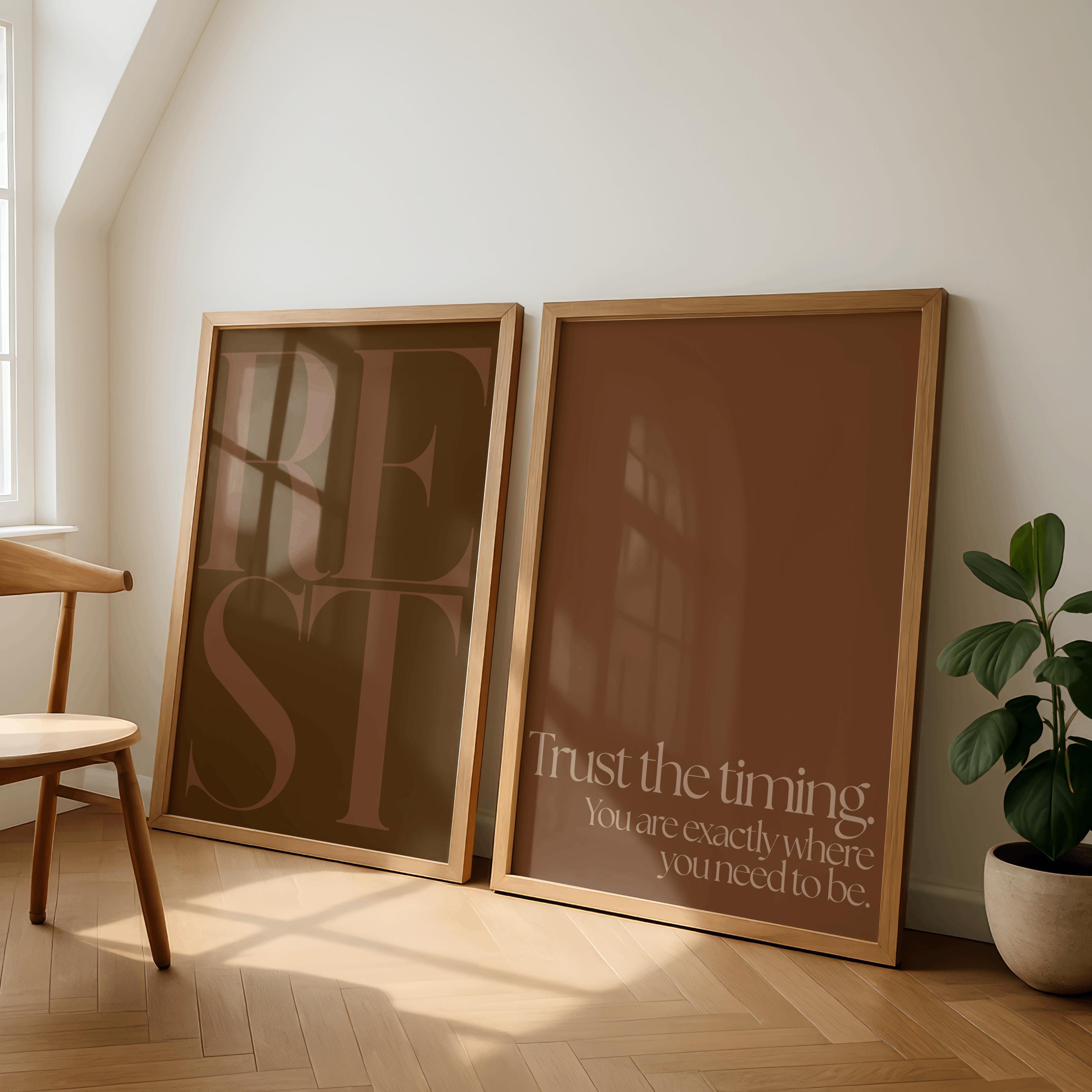 Brown Bedroom Wall Art Set of 3, Rest Quote Prints, Warm Neutral ...