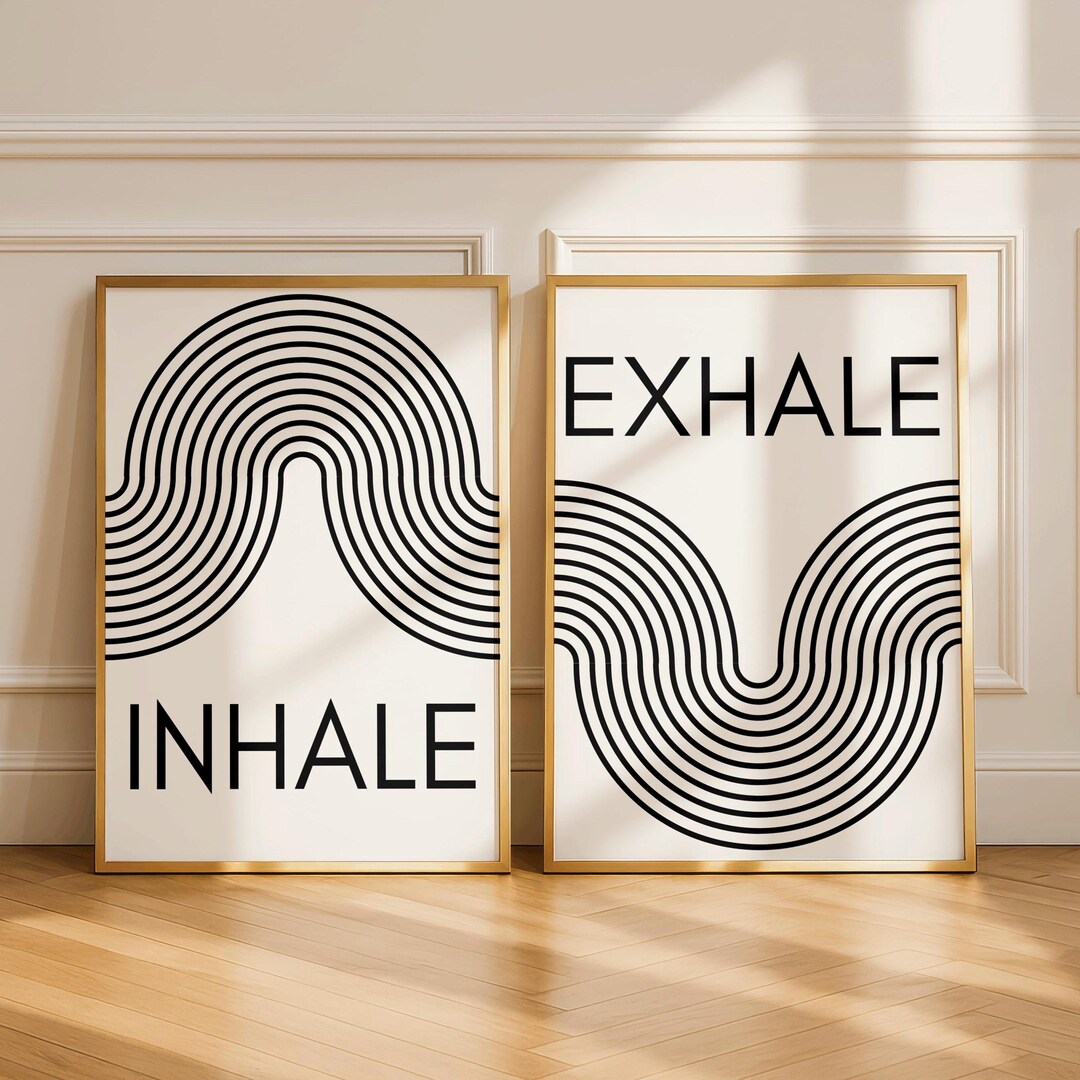 Inhale Exhale Print Set | Minimalist Yoga Wall Art | Mindfulness ...