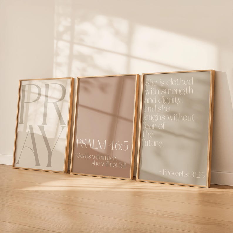 Neutral Christian Wall Art Set of 3 Prints | Bible Verse Printable ...