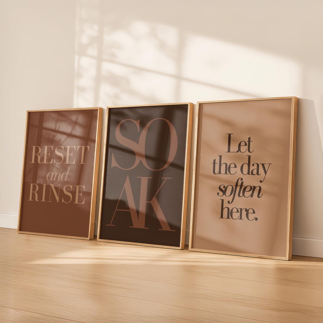 Brown Bathroom Wall Art Set of 3 Digital Download, Reset and Rinse ...