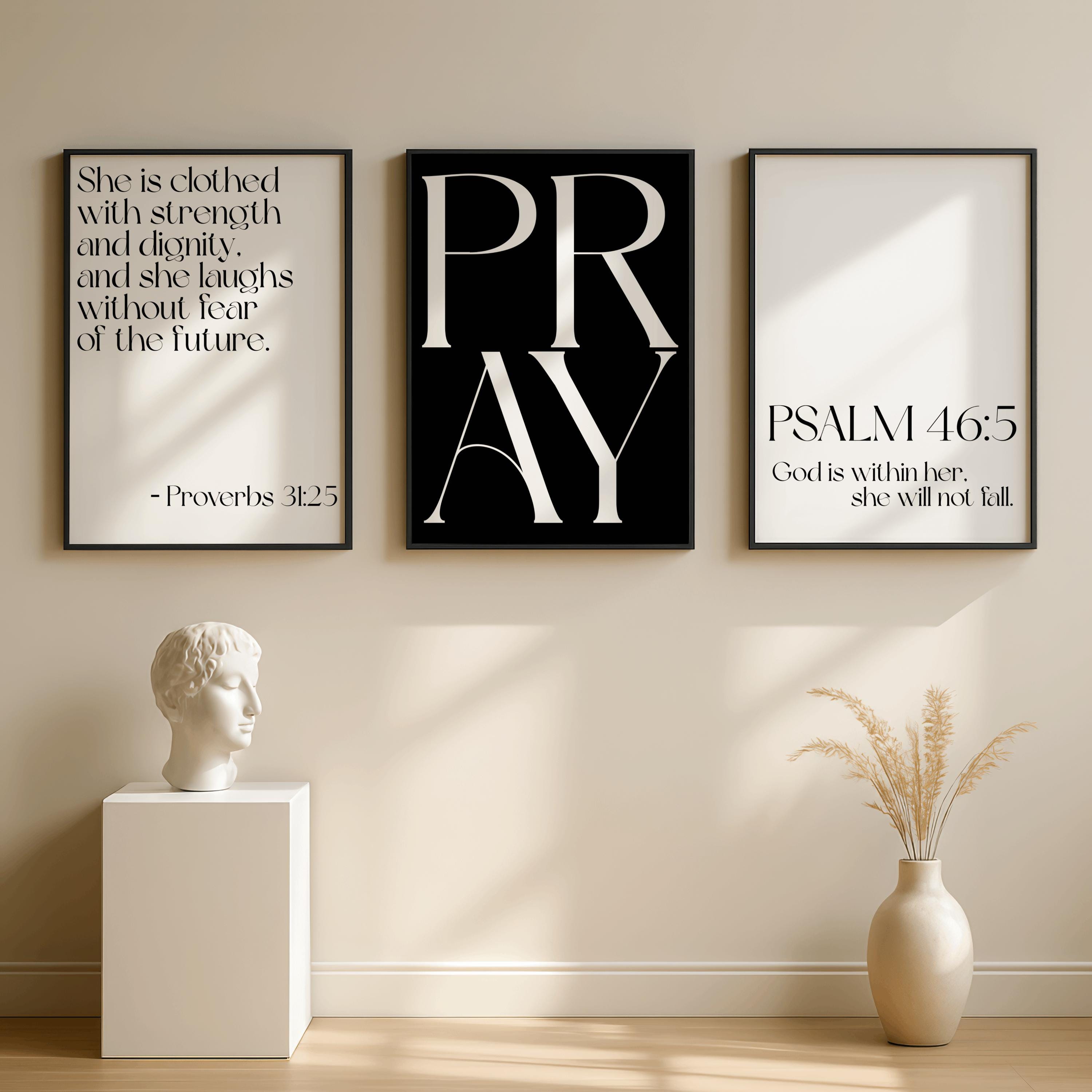 Black White Christian Wall Art Set of 3 | Bible Verse Printable Bundle ...