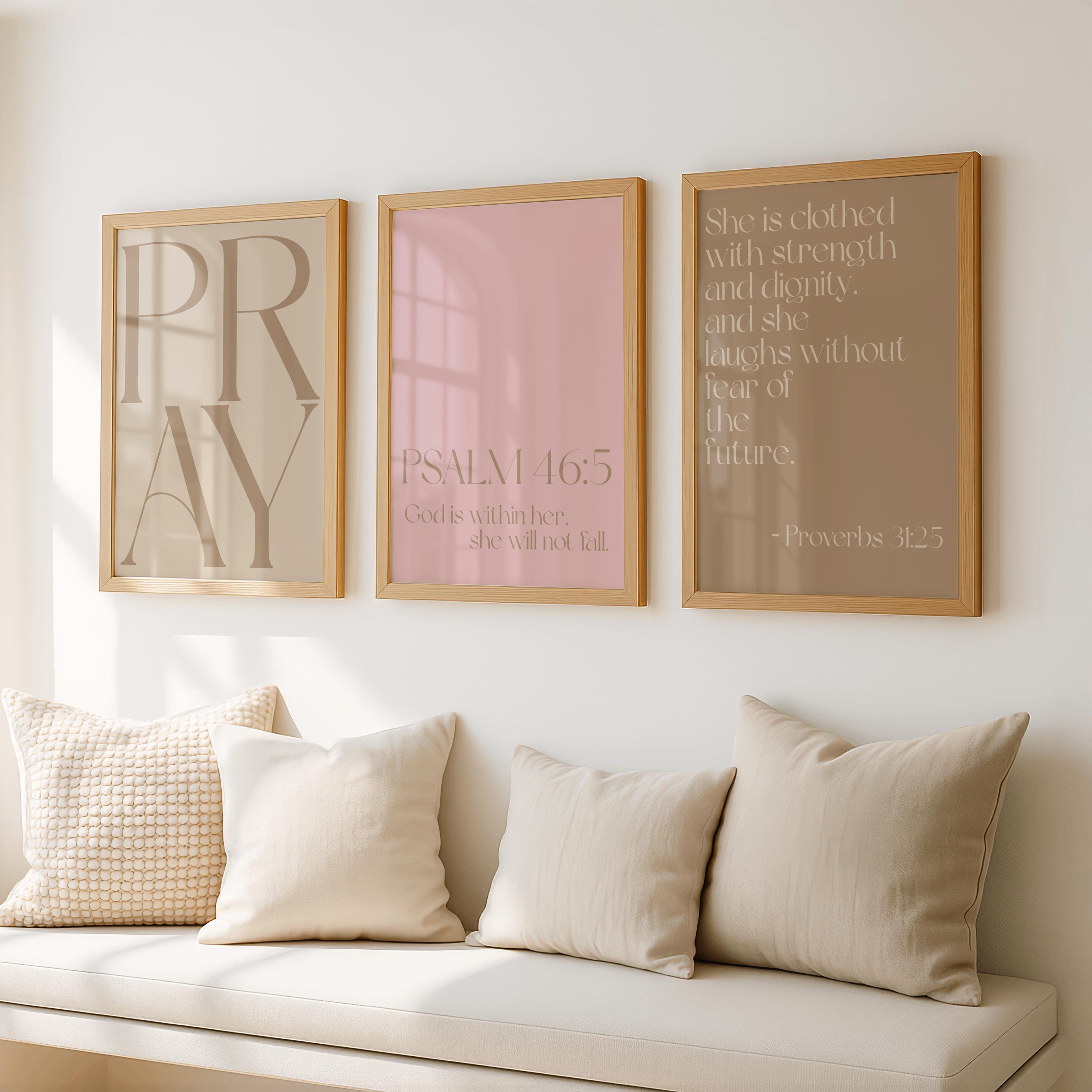 Neutral Pink Christian Wall Art Set of 3 Prints | Bible Verse Printable ...