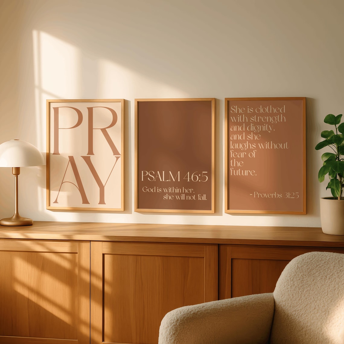 Warm Neutral Christian Wall Art Set of 3 Prints, Bible Verse Bundle ...