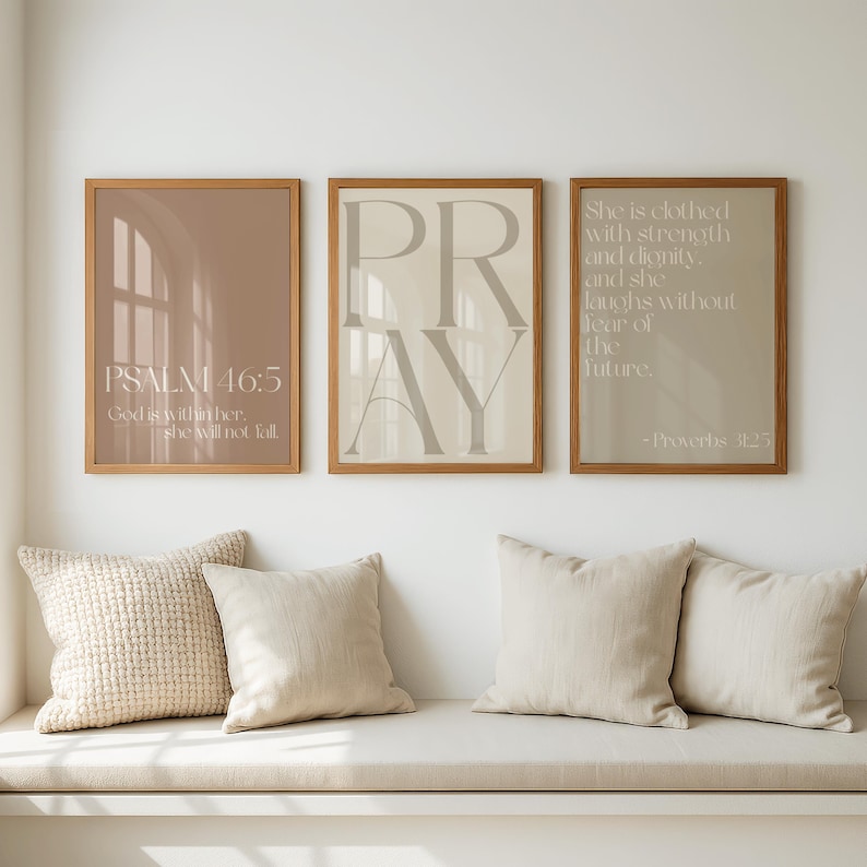 Neutral Christian Wall Art Set of 3 Prints | Bible Verse Printable ...