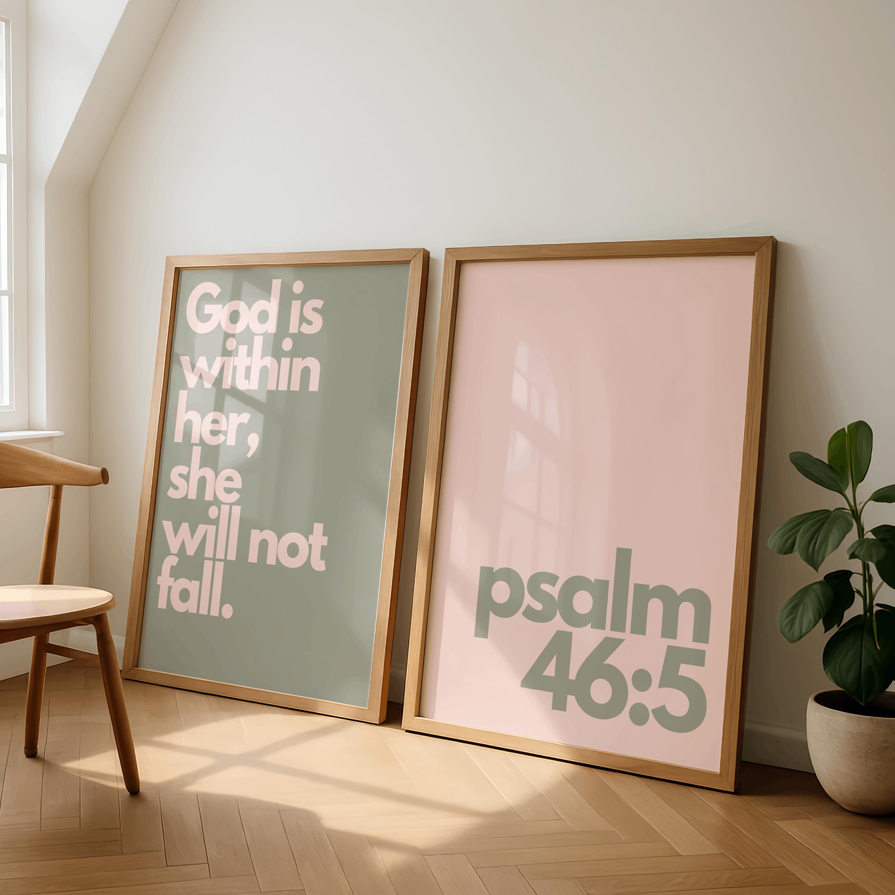 Sage Green Psalm 46:5 Wall Art Duo, God is Within Her Print, Christian ...