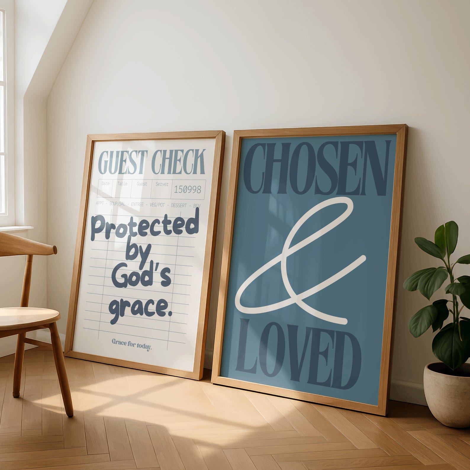 Blue Christian Wall Art Set of 3 | Bible Verse Prints | Chosen & Loved ...