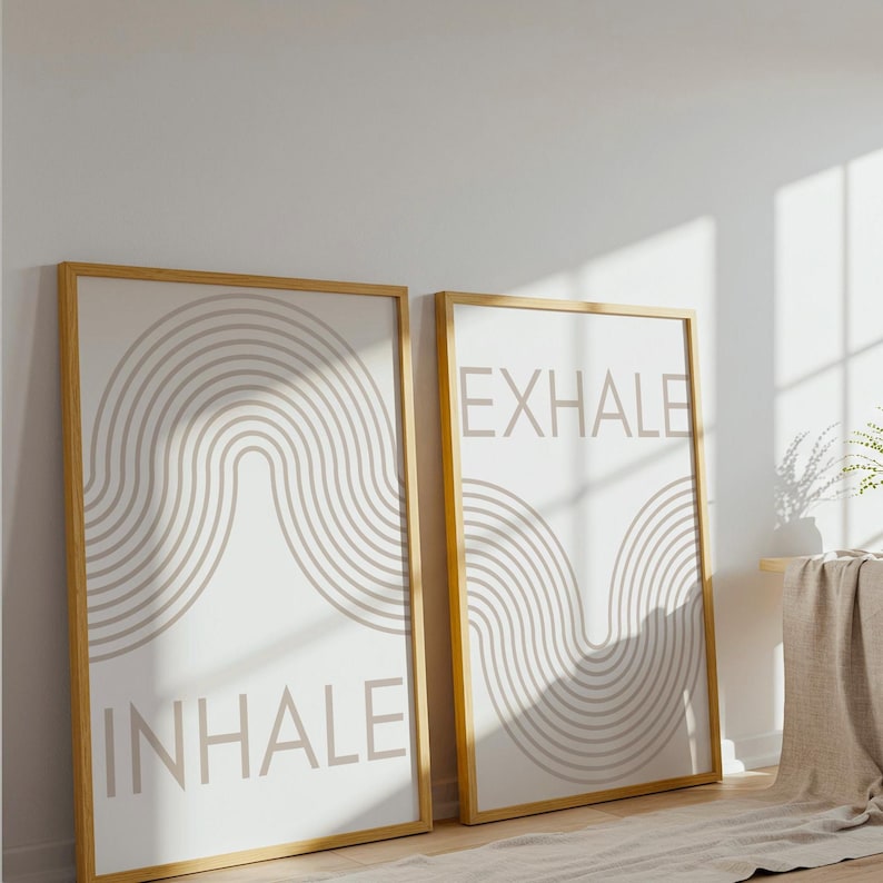 Inhale Exhale Print Set | Minimalist Yoga Wall Art | Mindfulness ...