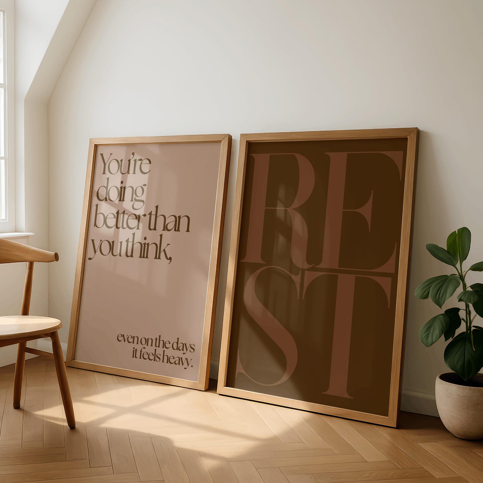 Brown Bedroom Wall Art Set of 3, Rest Quote Prints, Warm Neutral ...