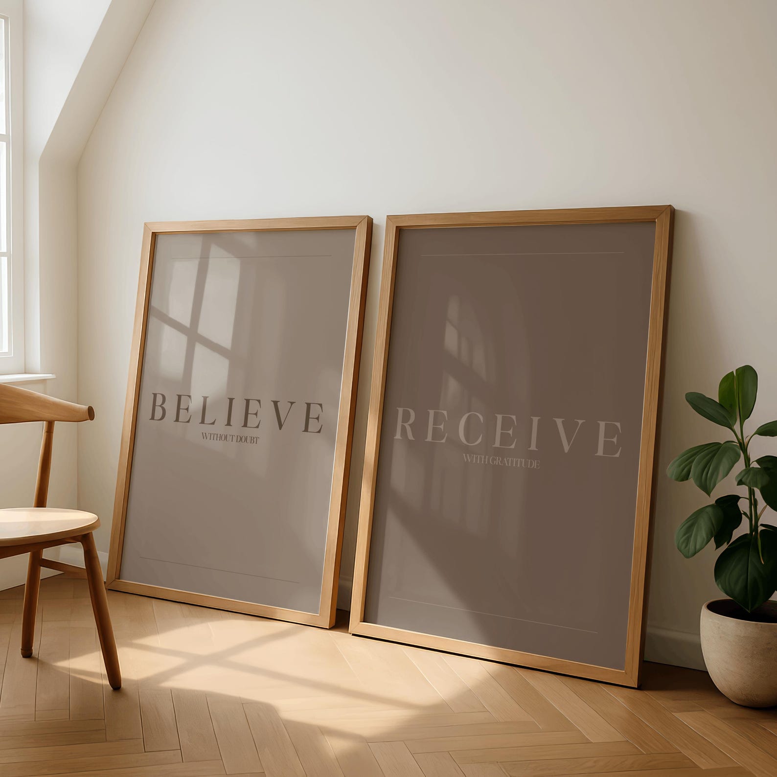 Pray Believe Receive Christian Wall Art Set | Neutral Brown Faith ...