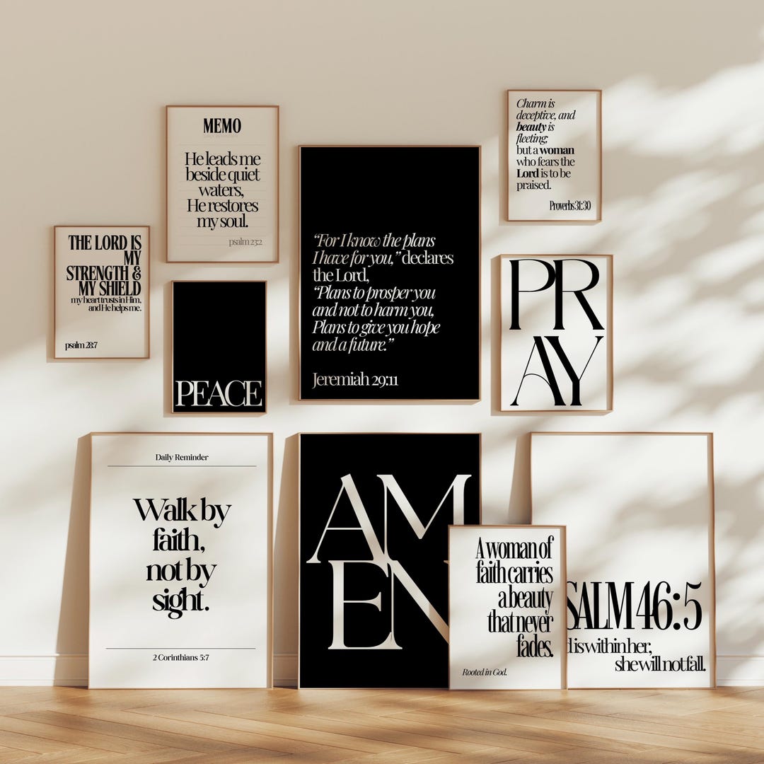 Christian Wall Art Set of 10 | Faith Quotes for Women | Modern ...