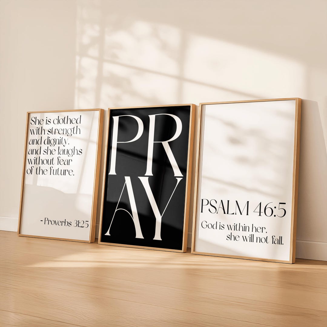 Black White Christian Wall Art Set of 3 | Bible Verse Printable Bundle ...
