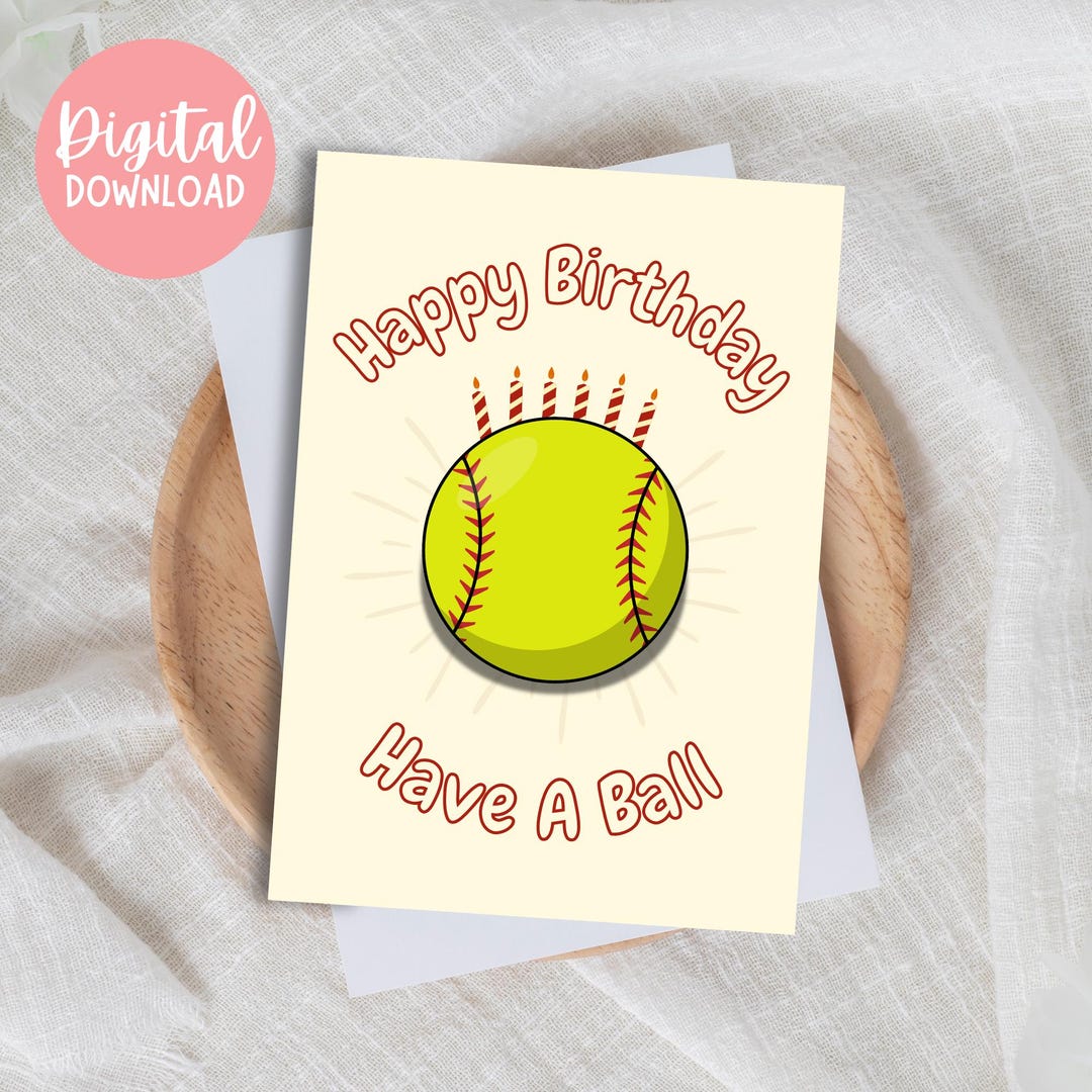 Funny Softball Birthday Card: Printable Sports Greeting for Players ...