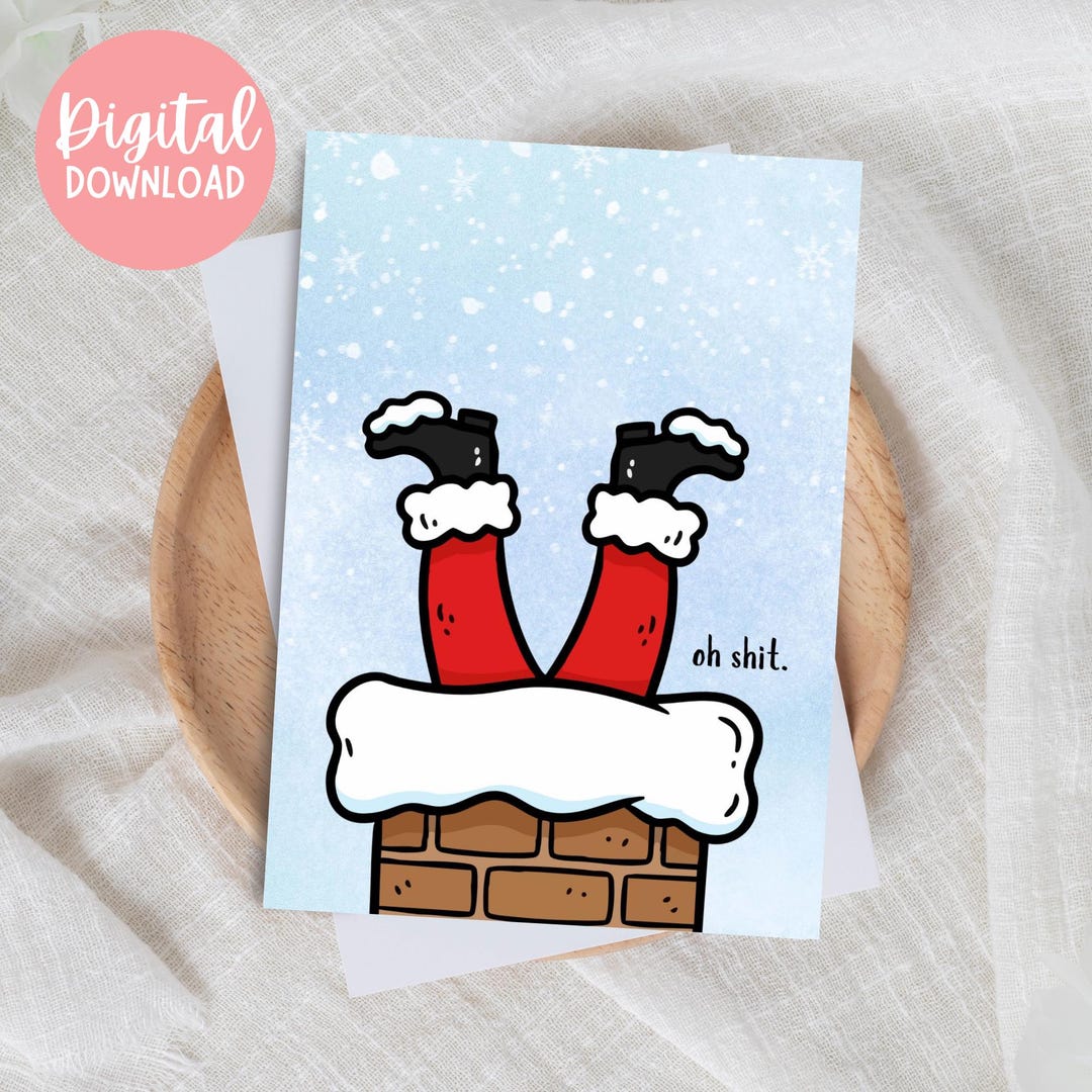 Funny Santa Stuck in Chimney Christmas Card, Adult Humor (digital ...