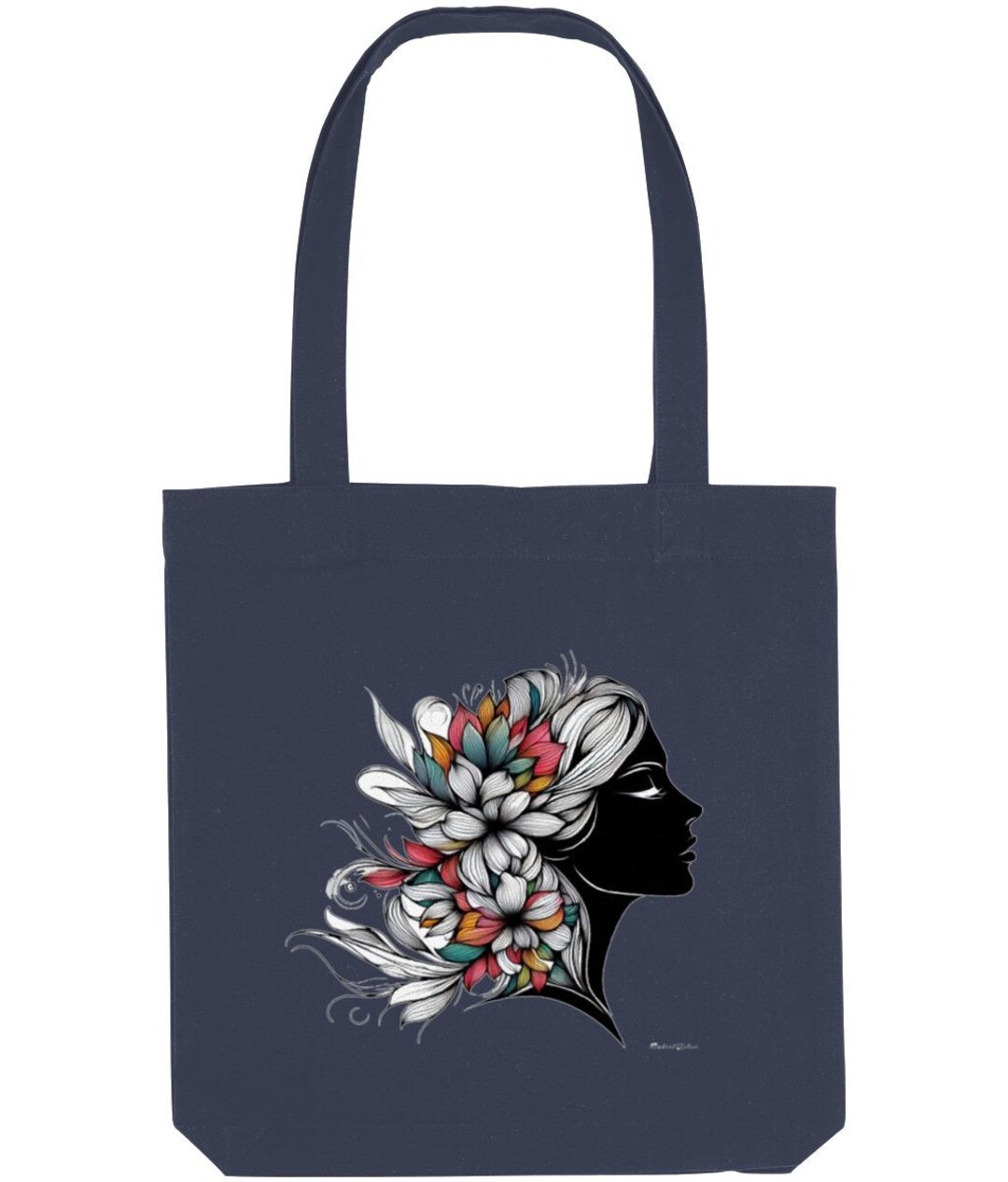 Floral Profile Silhouette Tote Bag | Woman With Flower Hair Artwork - Etsy
