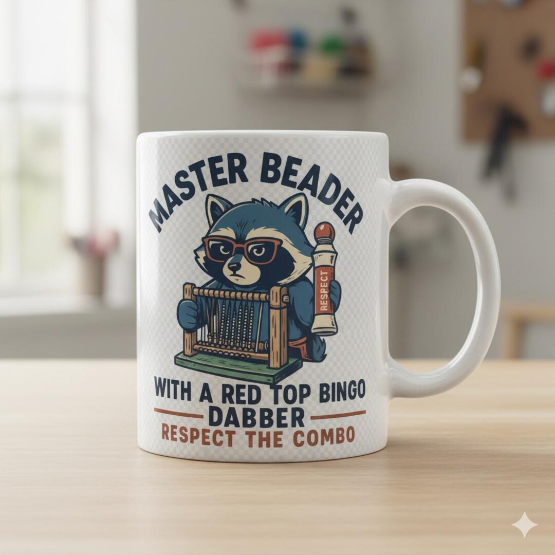 Master Beader Mug • Red Top Bingo Dabber Cup • Funny Beading Gift ...