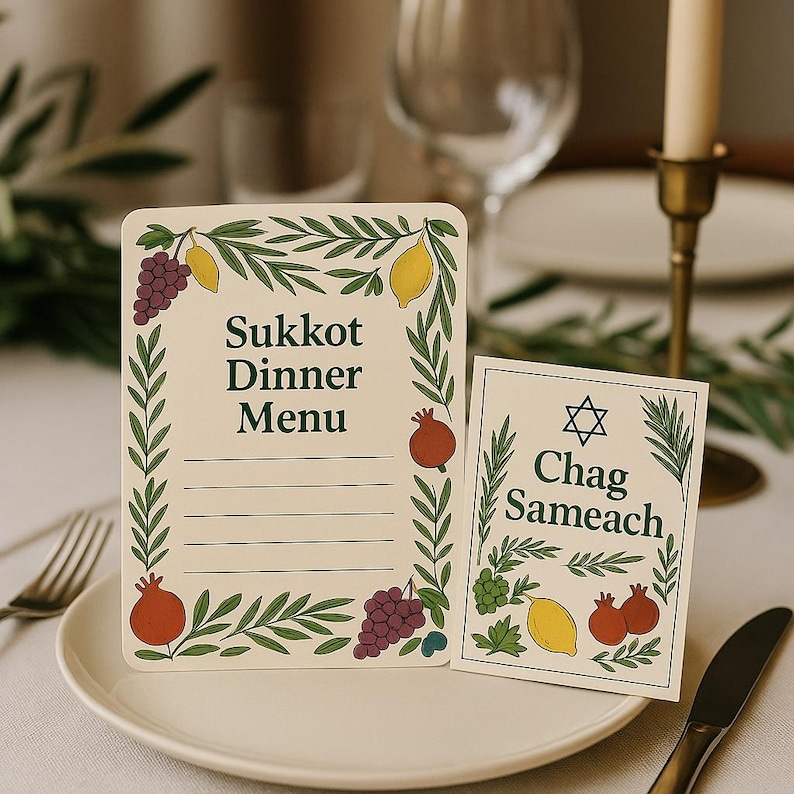 Bundel afdrukbare kaarten Soekot: uitnodigings-, menu- en plaatskaarten ...