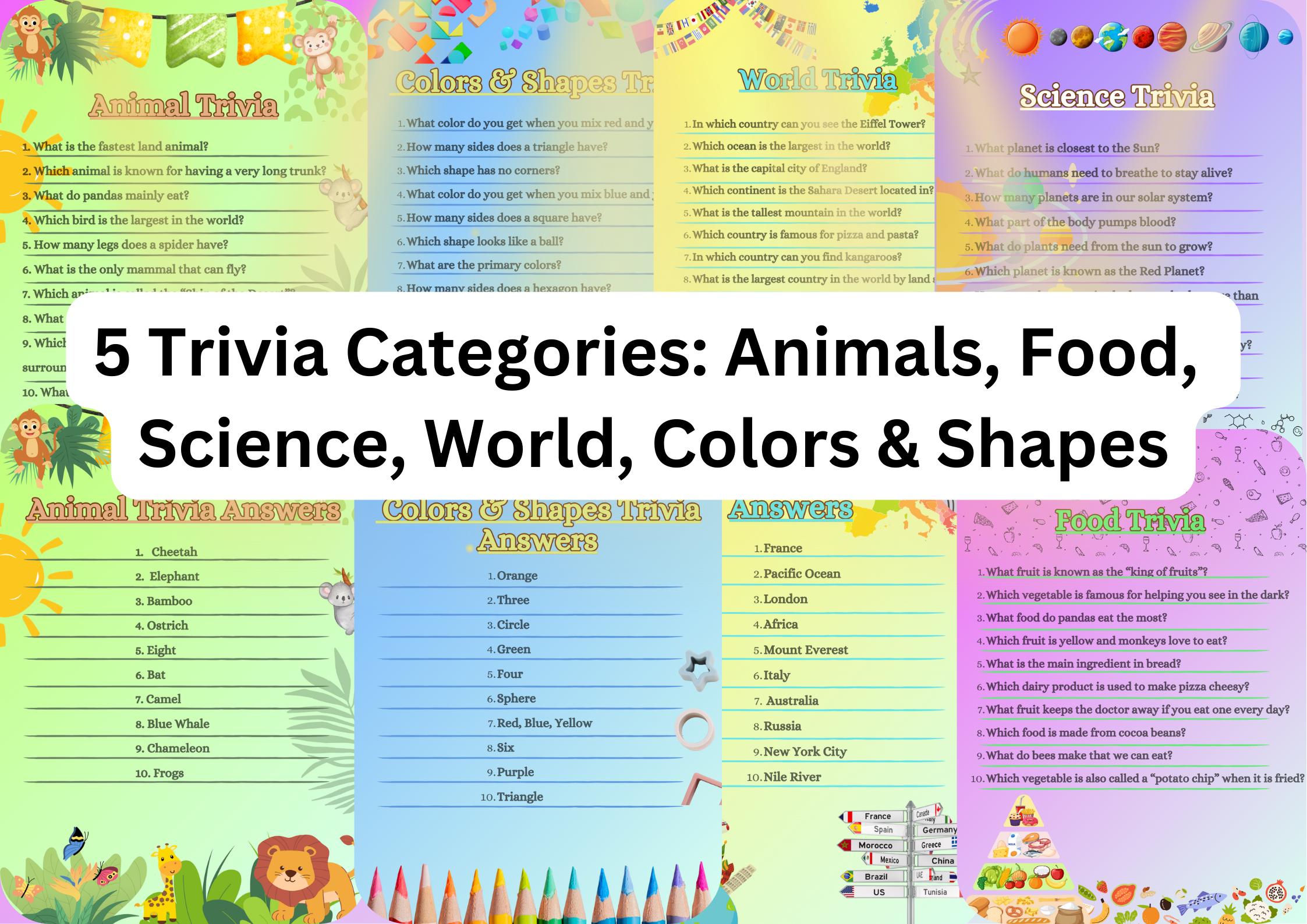 Kids Trivia Cards 50 Printable Questions & Answers, Fun Family Game ...
