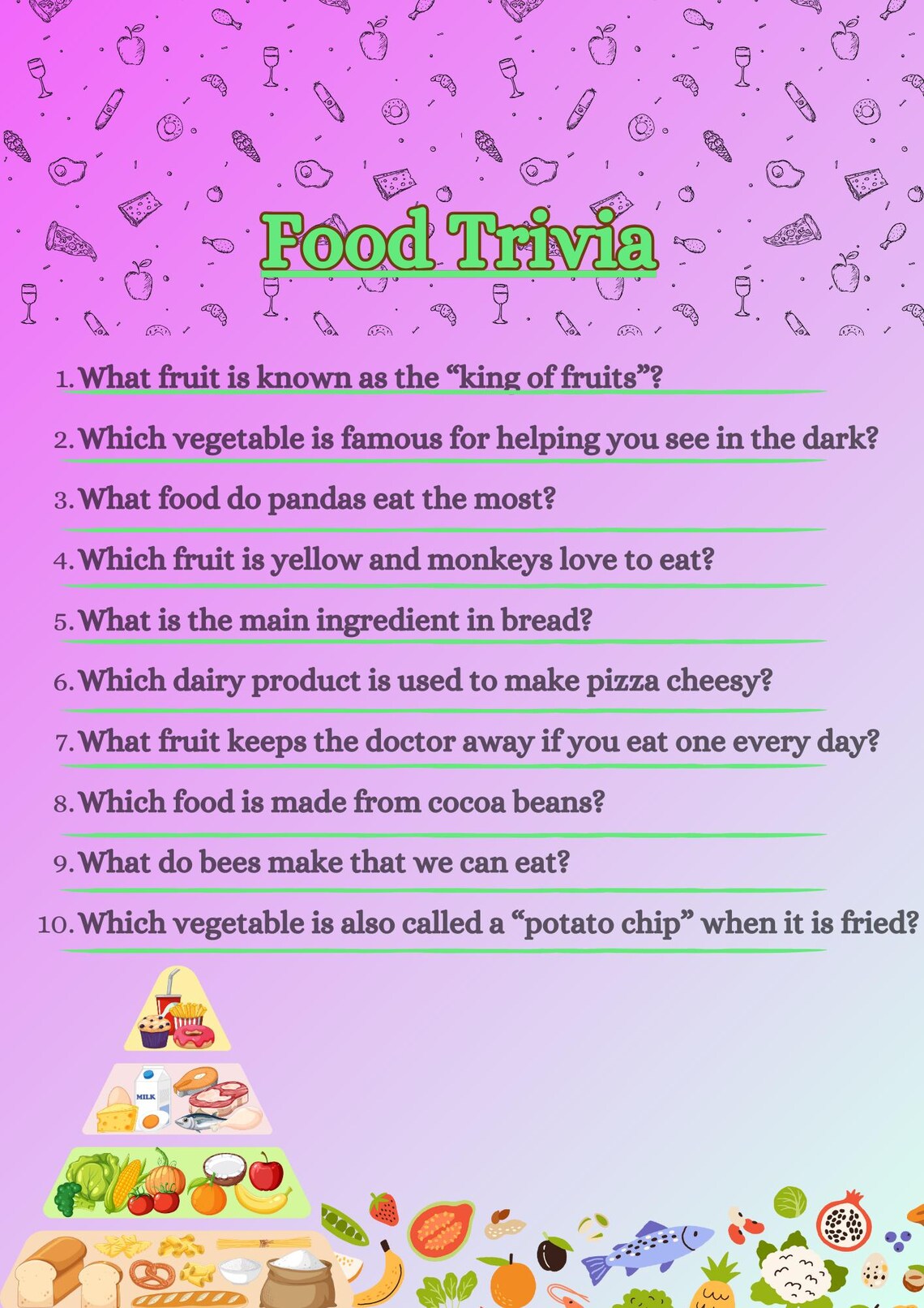 Kids Trivia Cards 50 Printable Questions & Answers, Fun Family Game ...