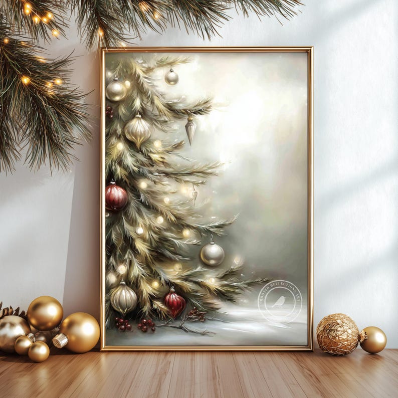 Printable Christmas Wall Art, Rustic Christmas Tree Print, Cottagecore ...