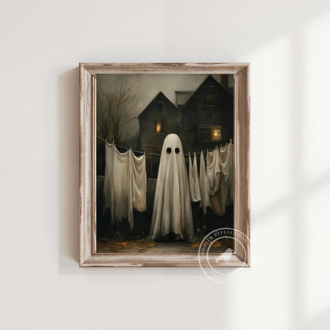 Vintage Halloween Ghost Print: Spooky Cottagecore Wall Art (digital ...