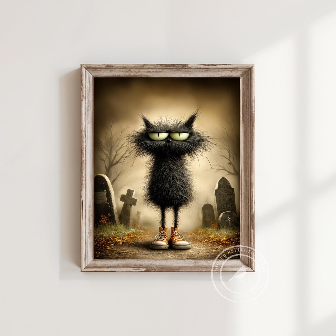 Whimsical Halloween Cat Art Print: Spooky Cottagecore Decor (digital ...