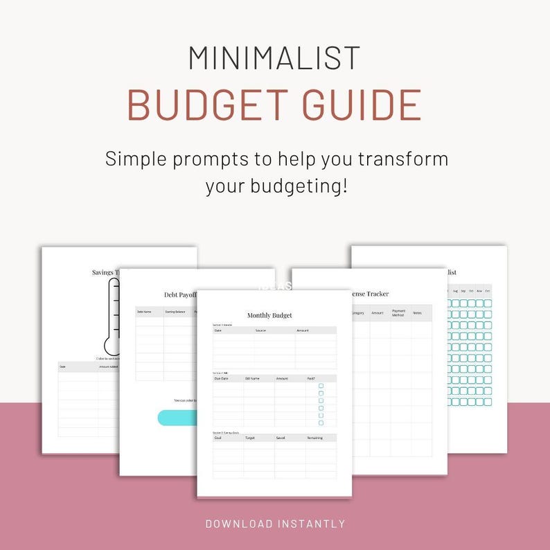 Minimalist Budget Planner Printable: Monthly Expense & Debt Tracker ...