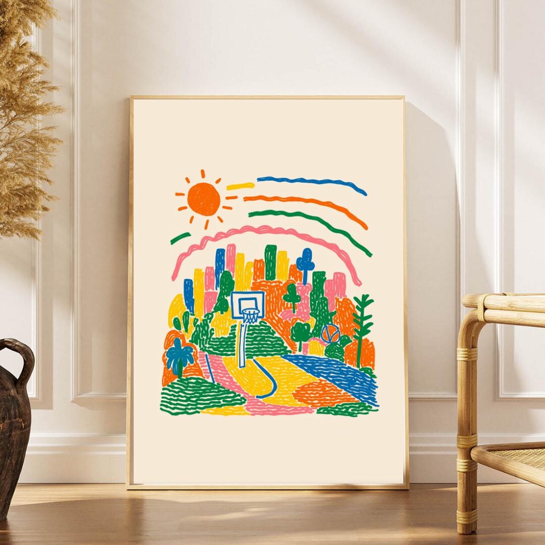 Basketball Court Cityscape Art Print: Abstract Colorful Line Art ...