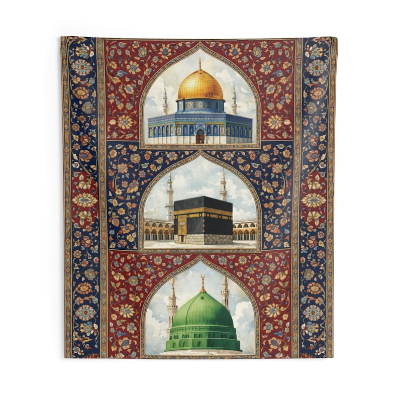 Three Holy Mosques Wall Tapestry | Islamic Ottoman Pattern Prayer Room ...