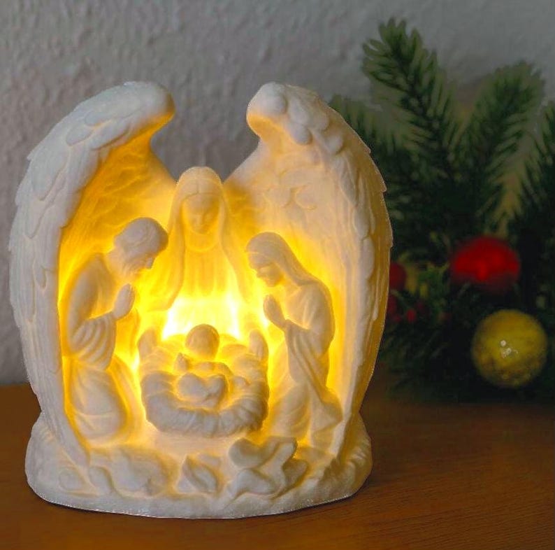 Crèche de Noël Angles Wings avec lumière chaude, blanc - Etsy France